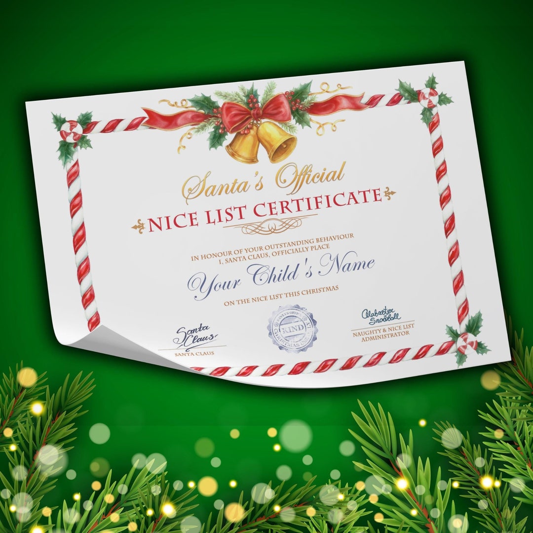 Santas Nice List Certificate for Kids Custom Santa Christmas ...