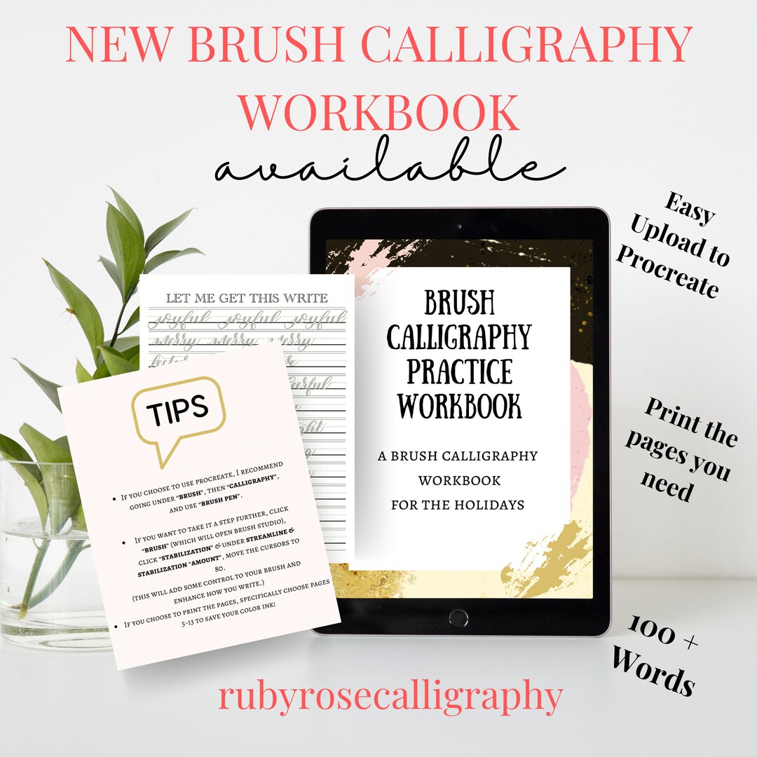 14 Page Stylish Calligraphy Workbook, Brush Calligraphy Practice ...