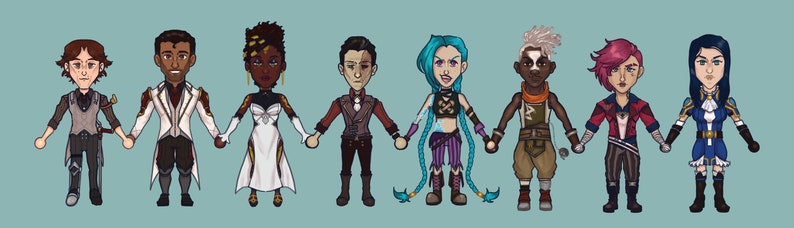 Arcane Chibi Printables Main Set jayce,mel,viktor,vi,jinx,caitlyn,silco ...