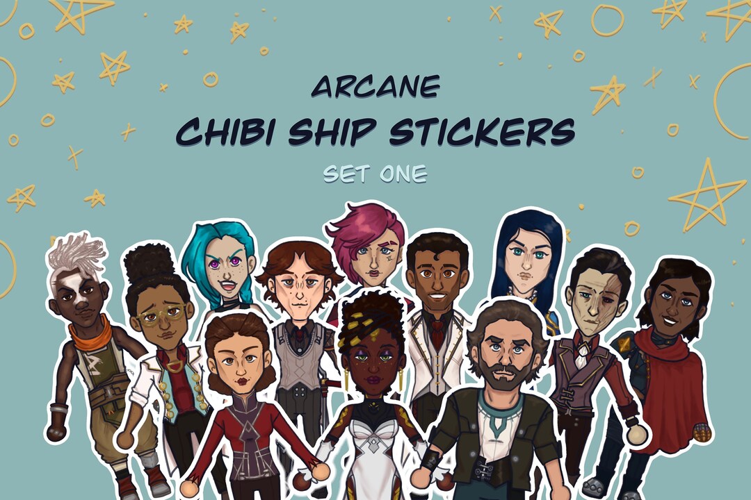 Arcane Chibi Ship Stickers : SET ONE mel,jayce,viktor,sky,elora,caitlyn ...