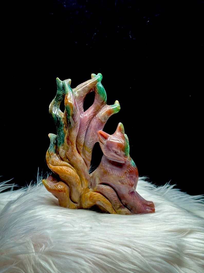 Ocean Jasper Crystal Nine-tail Fox Carving - Chakra Healing Energy ...
