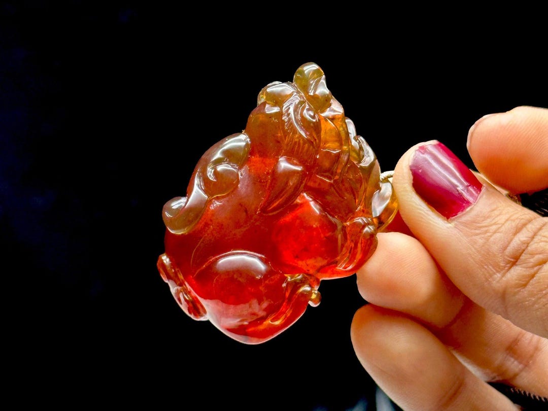 Natural Blue Amber Pixiu Carved Pendant - Dominican Blue Amber ...