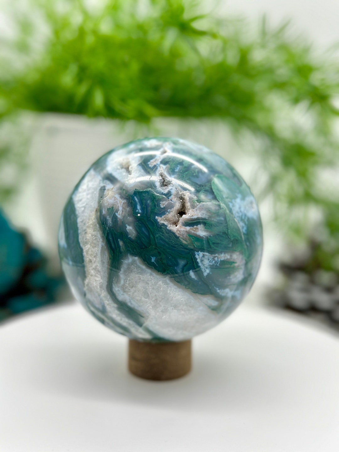 Large Moss Agate Sphere With Druzy, Natural Moss Agate Sphere, 1.2kg ...
