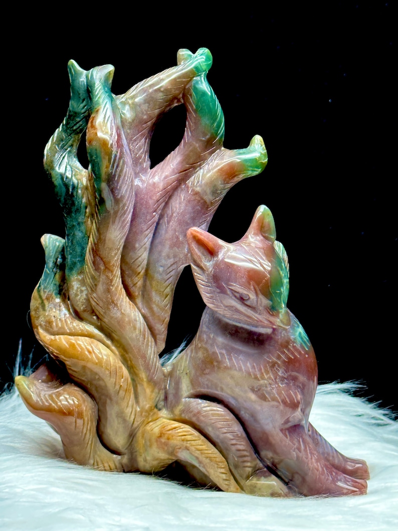 Ocean Jasper Crystal Nine-tail Fox Carving - Chakra Healing Energy ...