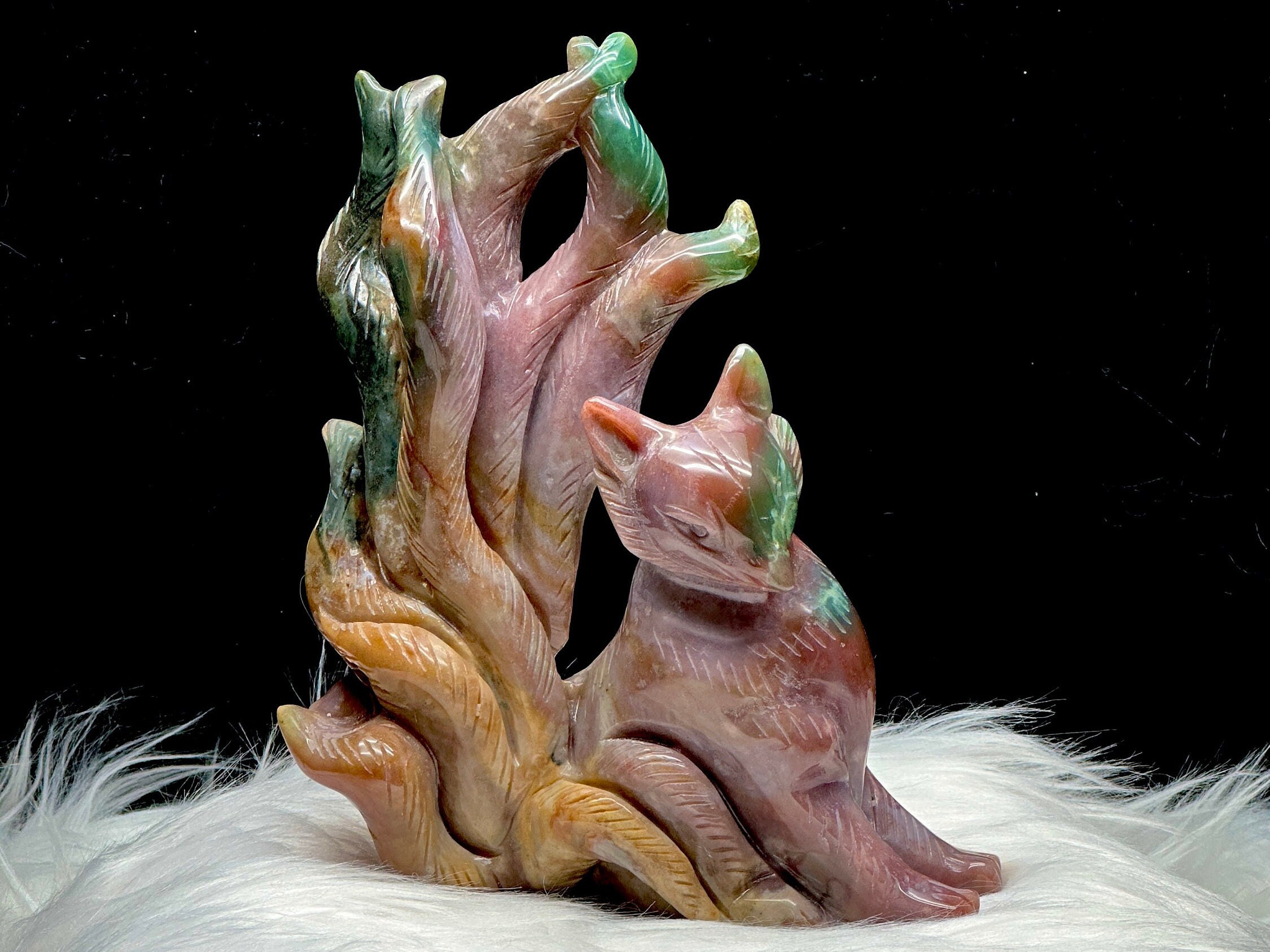 Ocean Jasper Crystal Nine-tail Fox Carving - Chakra Healing Energy ...