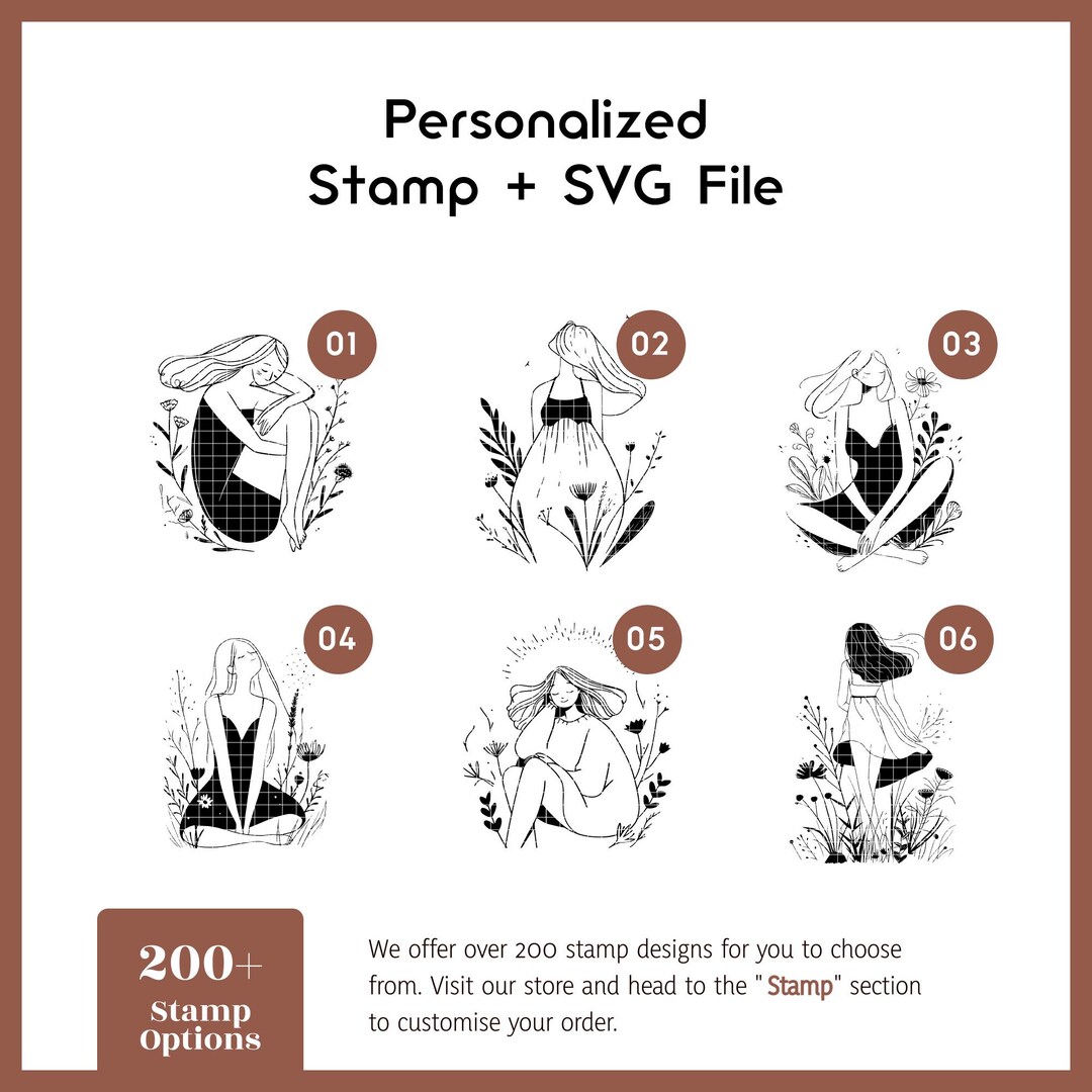 Botanical Woman Line Art SVG Stamp: Engraving Cut File - Etsy