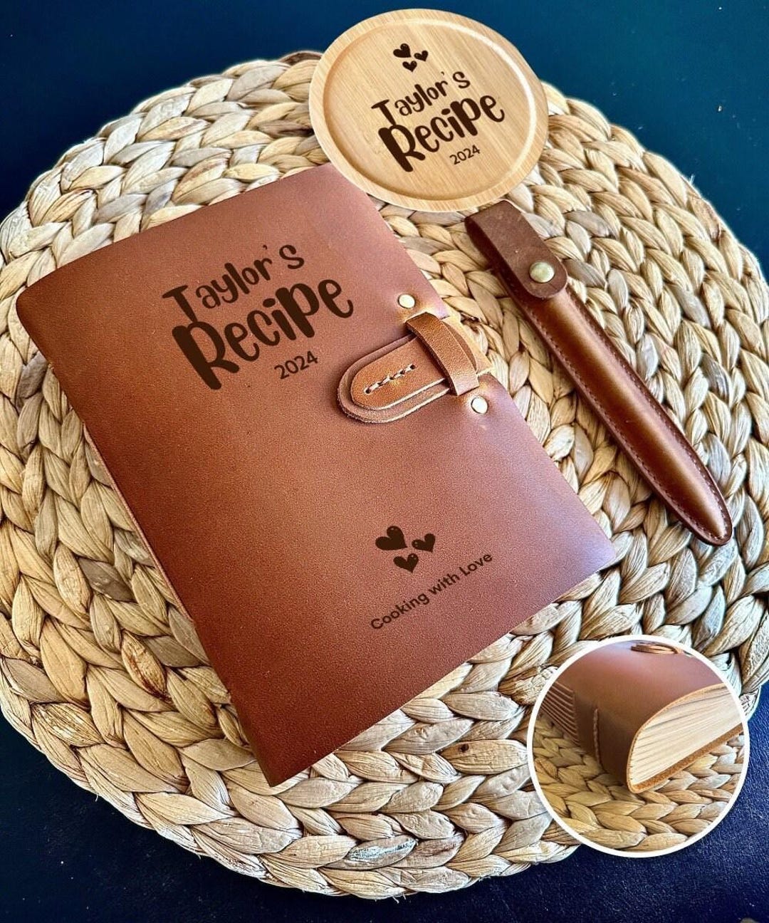 Thick Cookbook, Personalized Leather Recipe Book, 400 Pages Recipes ...