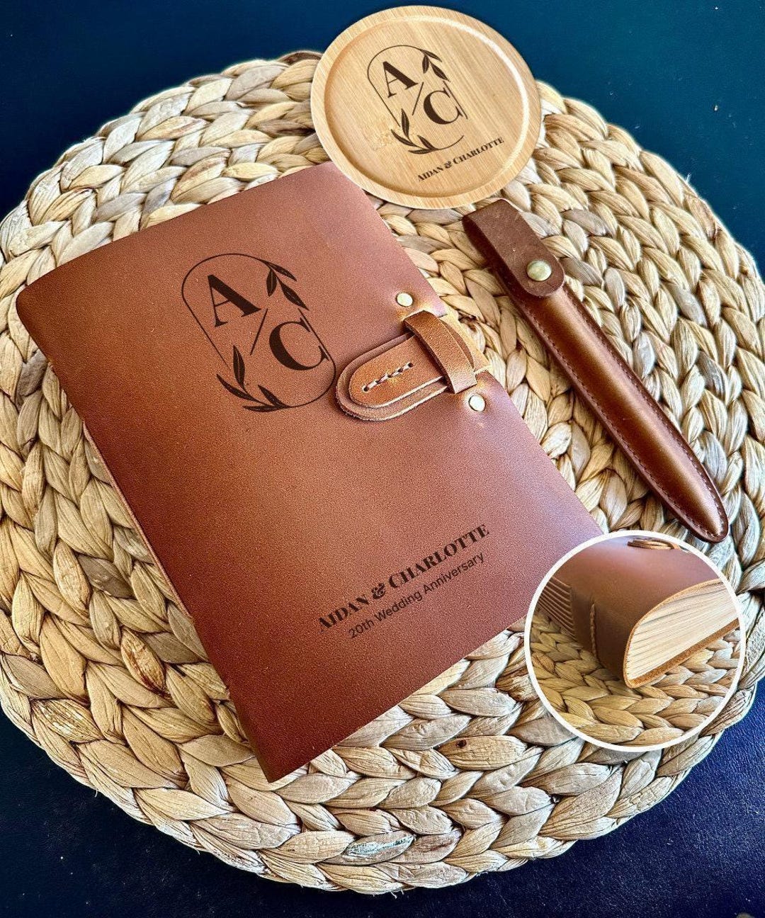 Handmade Leather Journal – Wedding Guest Book, Couples Memory Diary ...