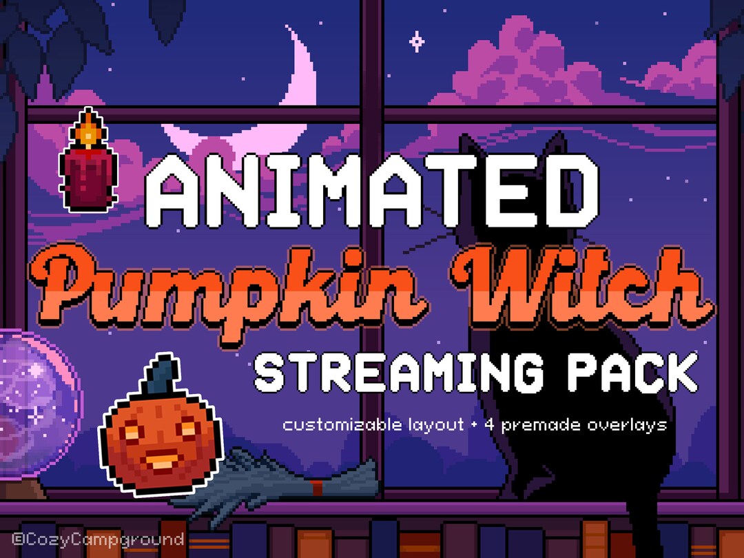 Halloween Pumpkin Witch Animated Stream Overlay Package | OBS, Twitch ...