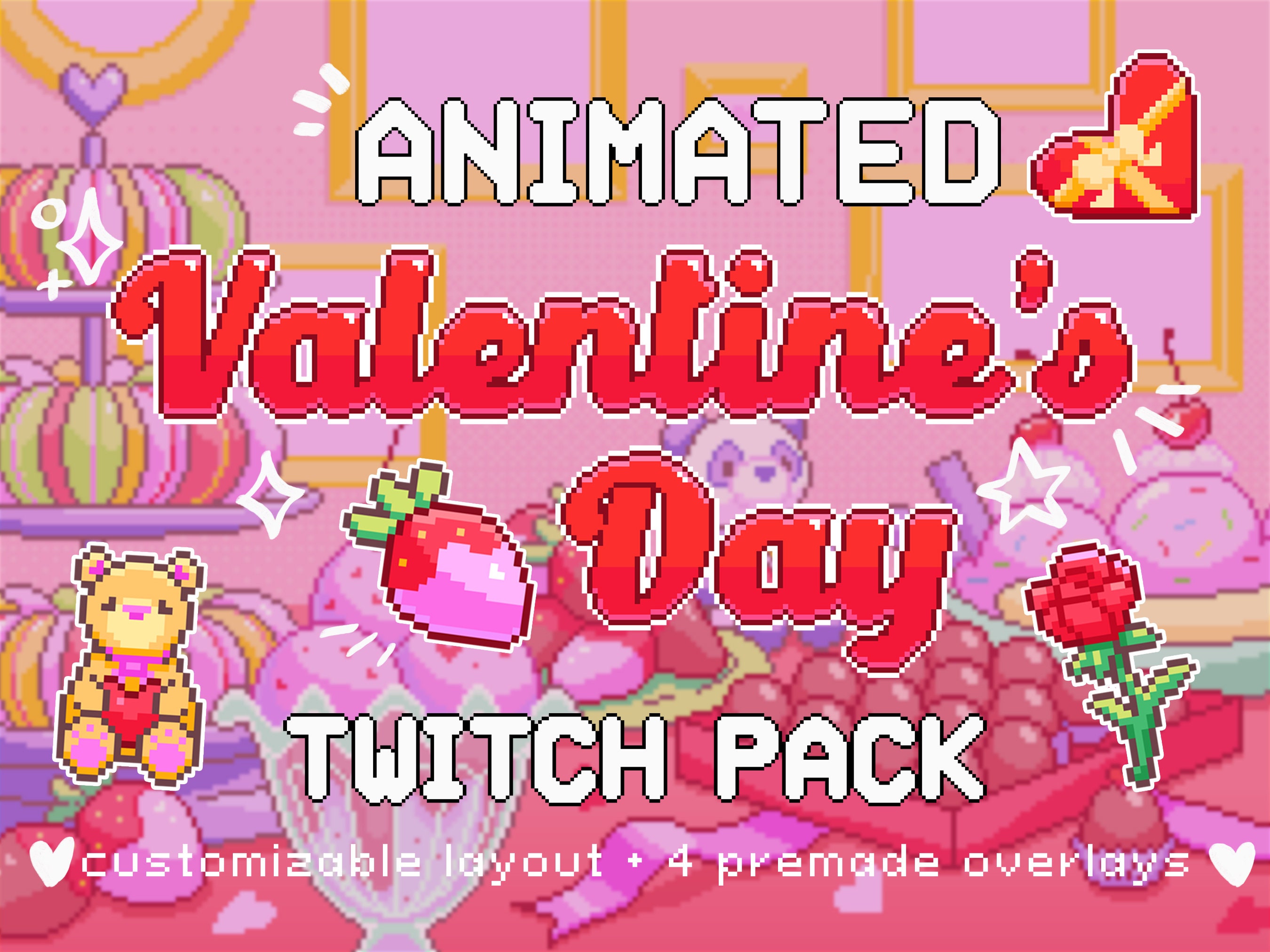 Cozy Valentine’s Day Animated Twitch Stream Overlay | 8bit Pixel Art ...