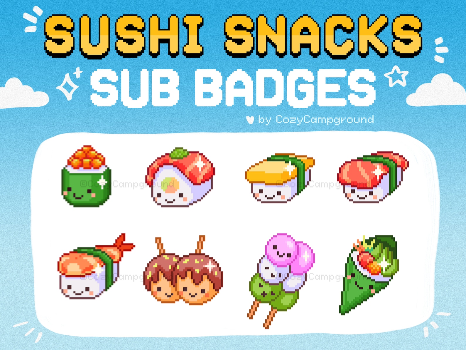 Sushi Themed Twitch Sub Badges | Bit Badge | Japanese Food Dango Kawaii ...