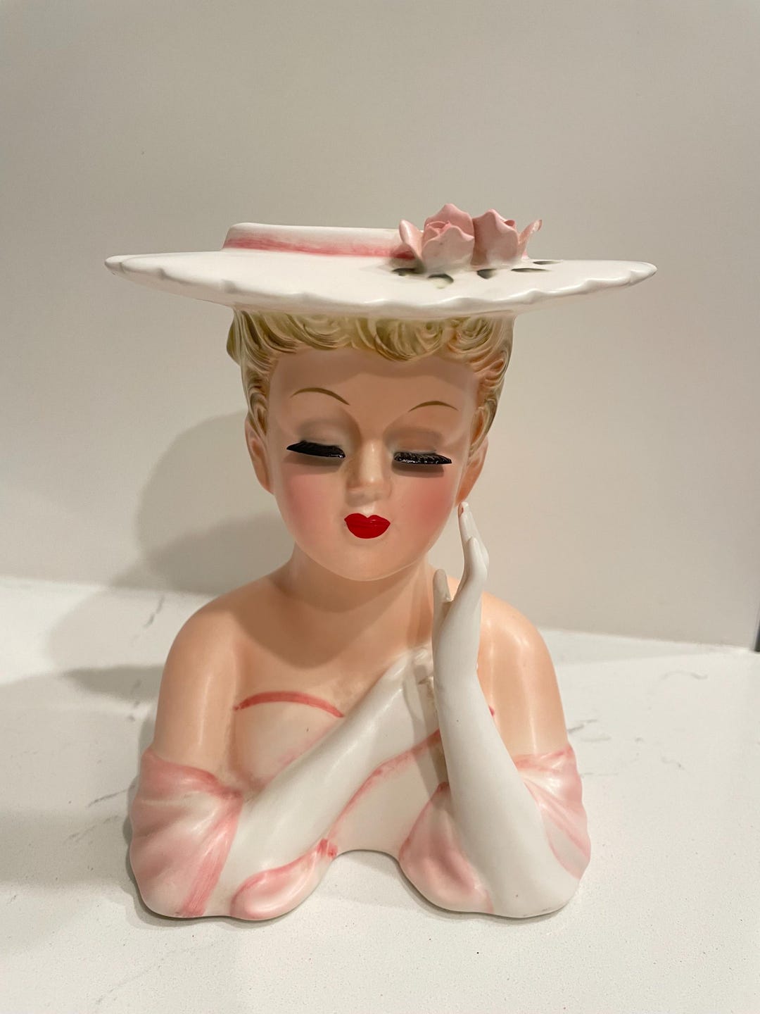 Vintage Lefton Lady Head Vase Pink White Made in Japan - Etsy