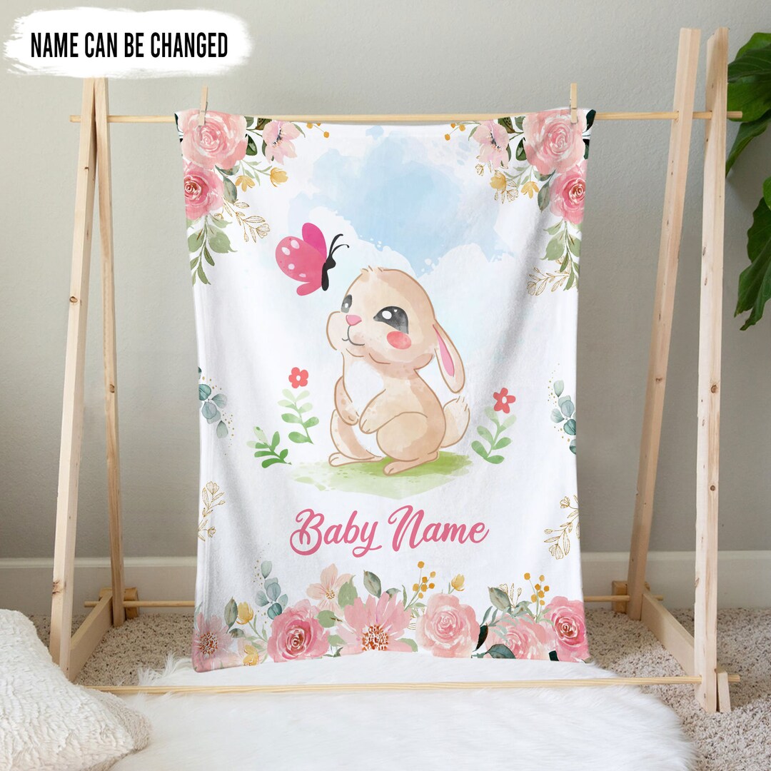 Personalized Bunny Blanket, Baby Girl Rabbit Blanket, Bunny Baby Shower ...