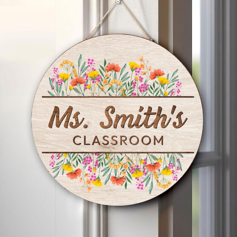 Personalized Teacher Wooden Door Sign: Floral Classroom Decor - Etsy