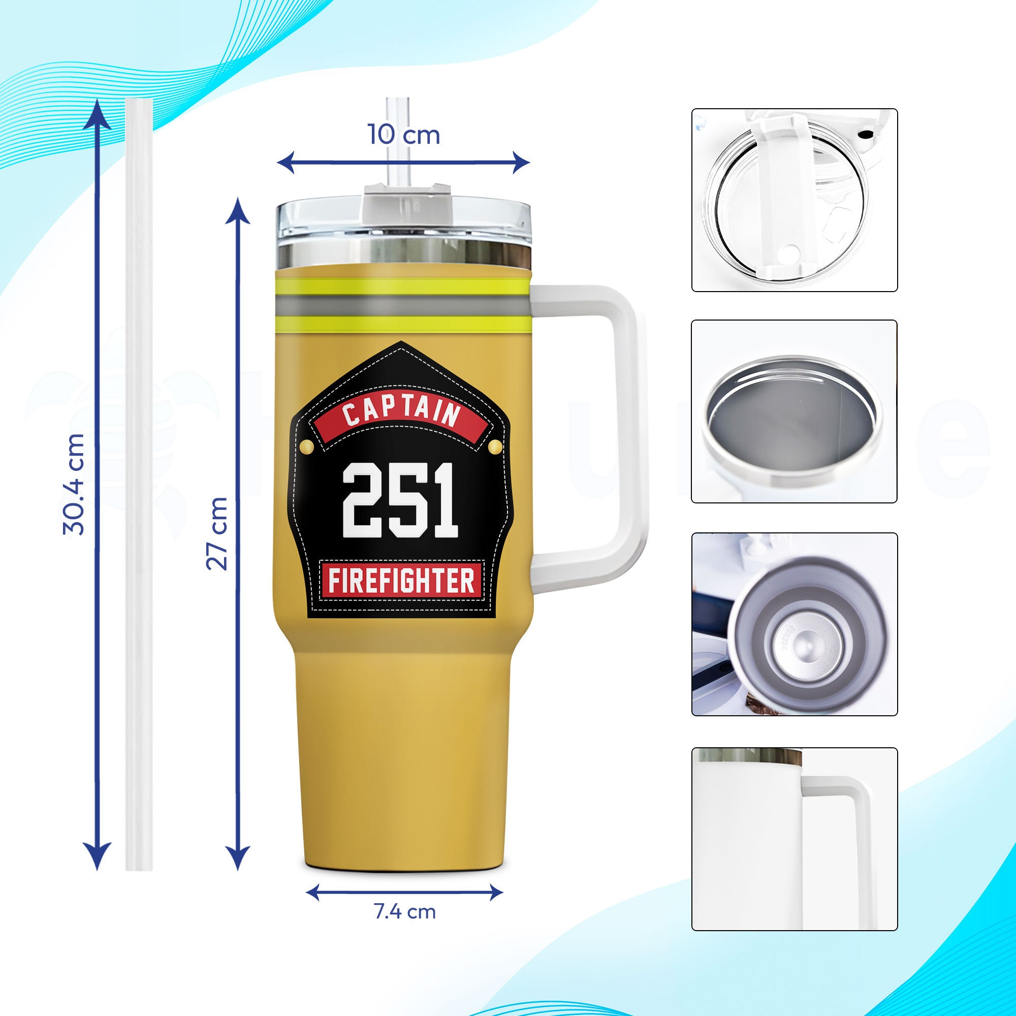Personalized Firefighter Tumbler: 40oz Insulated Cup With Handle ...