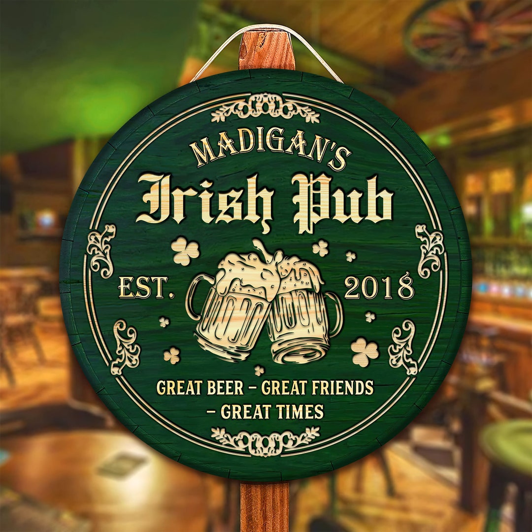 Personalized Irish Pub Bar Sign, Irish Round Wooden Signs, St. Patrick ...