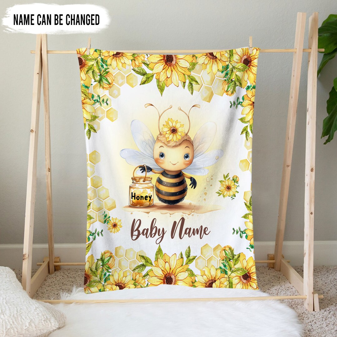 Personalized Bee Baby Blanket, Baby Shower Gift Name Blanket, Bumble ...