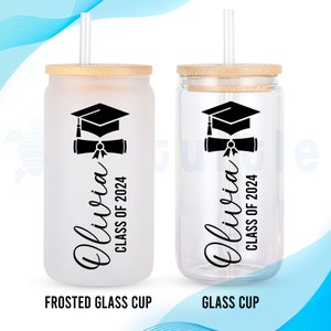 Personalized Graduation Glass Cup With Lid and Straw, Gift for Her, Him ...