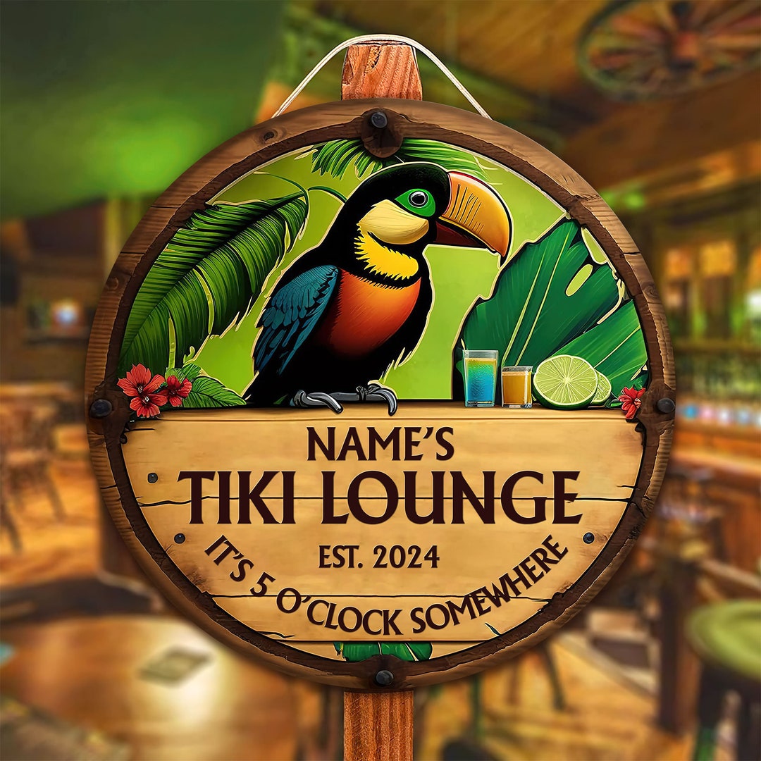 Personalized Tiki Lounge Wooden Sign: Backyard Bar Decor - Etsy