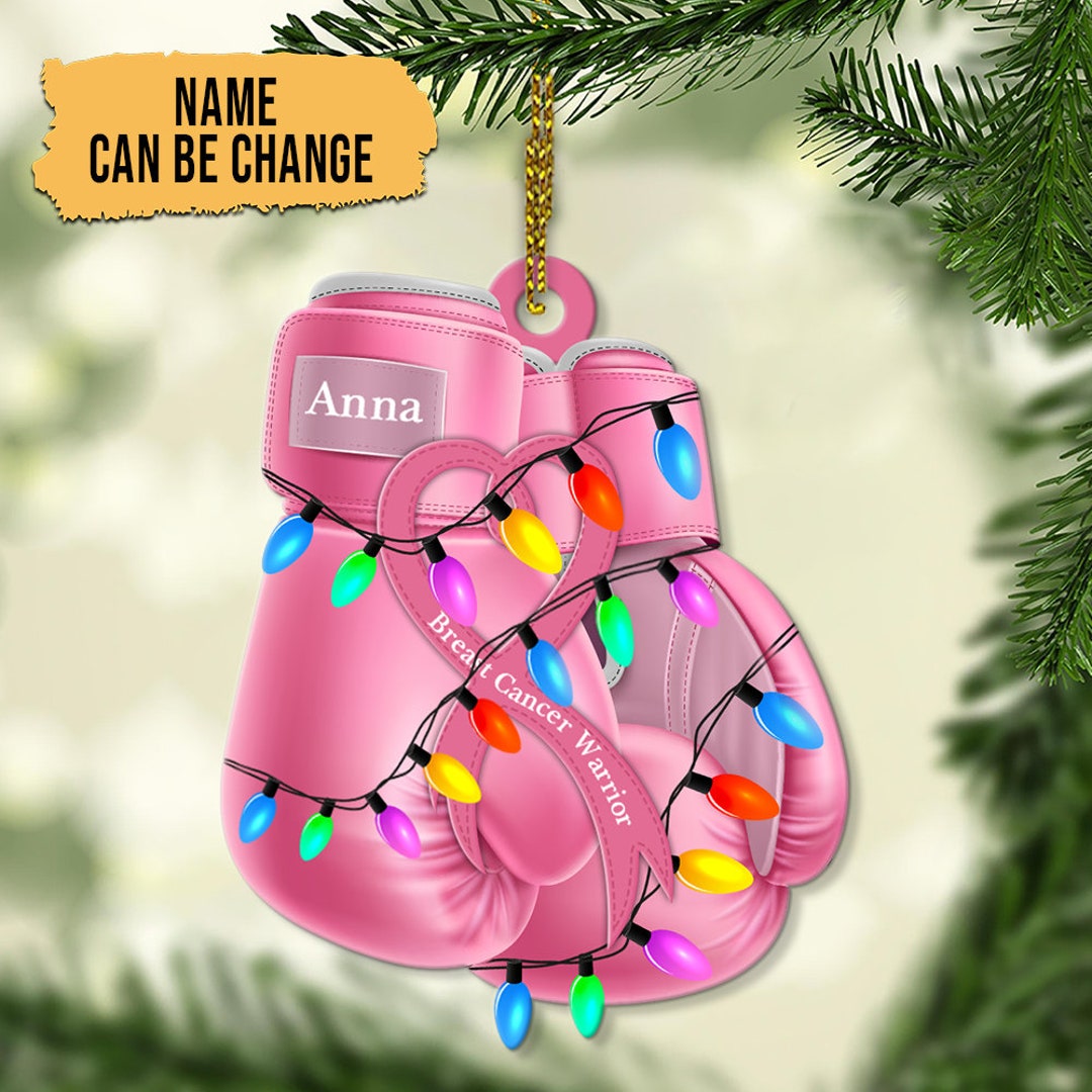 Personalized Breast Cancer Awareness Ornament Gifts, Pink Boxing Gloves ...