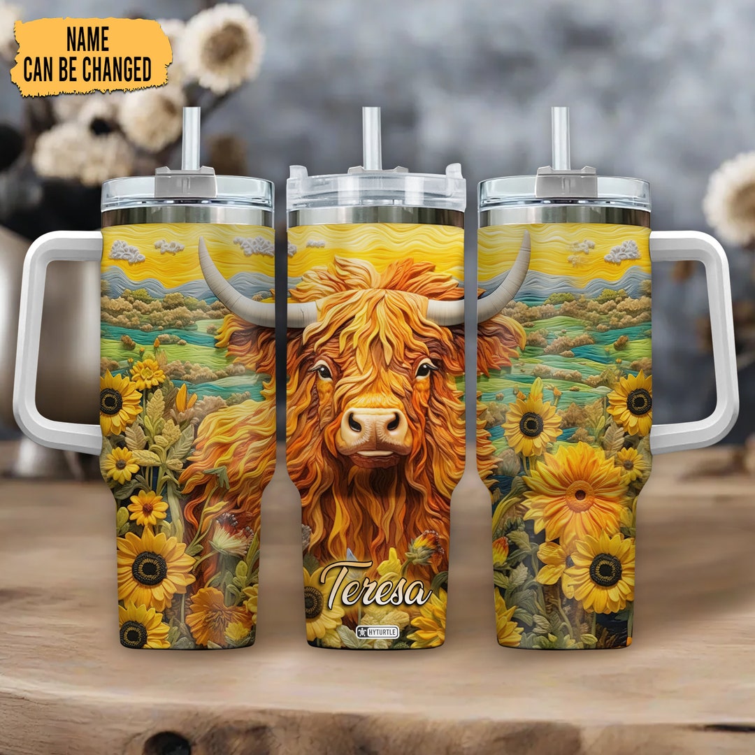 Personalized Highland Cow 40oz Tumbler With Handle and Straw, Highland ...