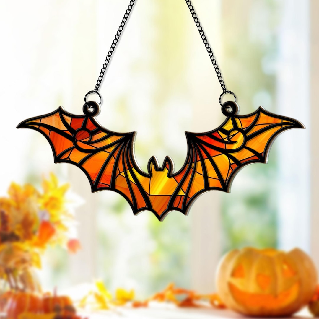 Gothic Bat Suncatcher Ornament, Bat Stained Glass Home Decor, Bat ...