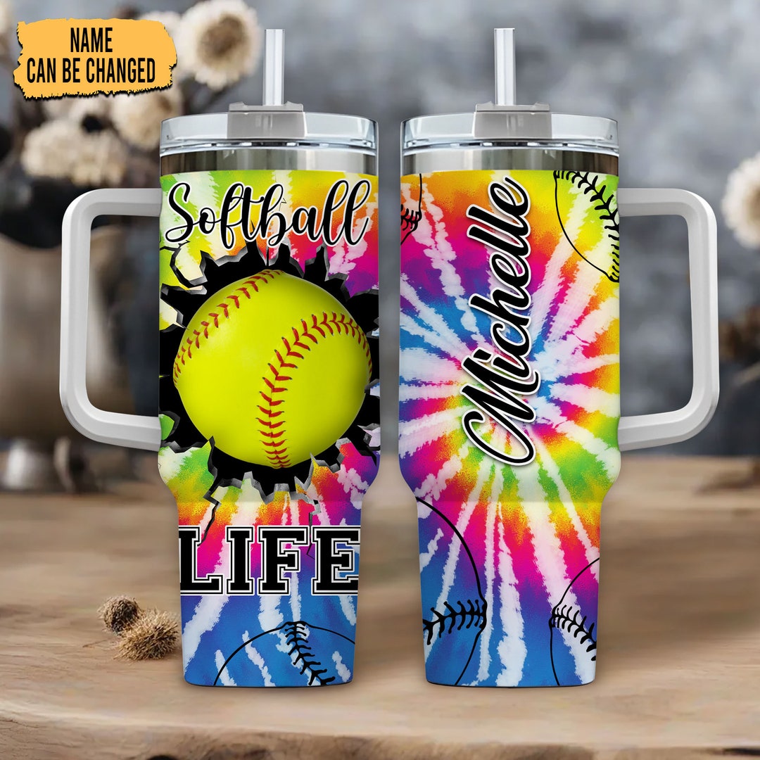 Personalized Softball Tumbler: 40oz Stainless Steel Travel Mug With ...