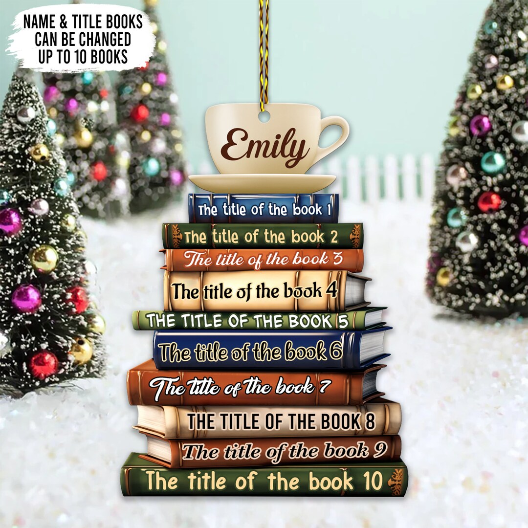 Personalized Christmas Book Ornament, Bookstack With Custom Titles ...