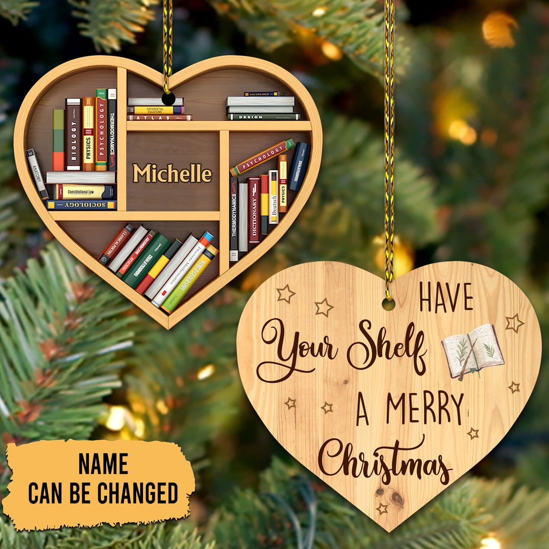 Personalized Reading Book Christmas Ornament, Book Stacked Ornament ...