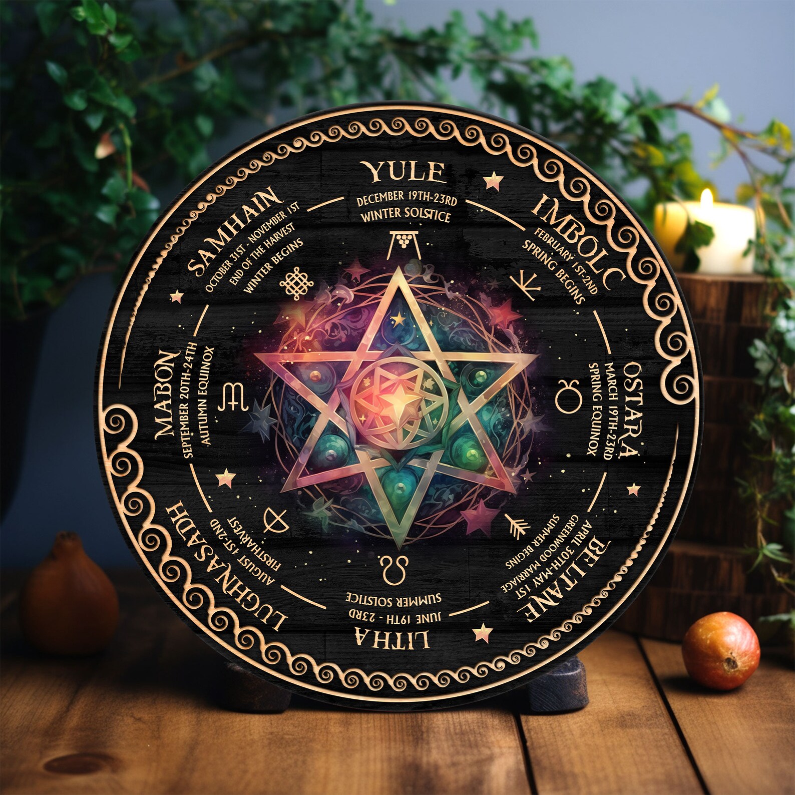 Personalized Wheel of the Year Wooden Sign, Skull Wooden Sign, Wicca ...