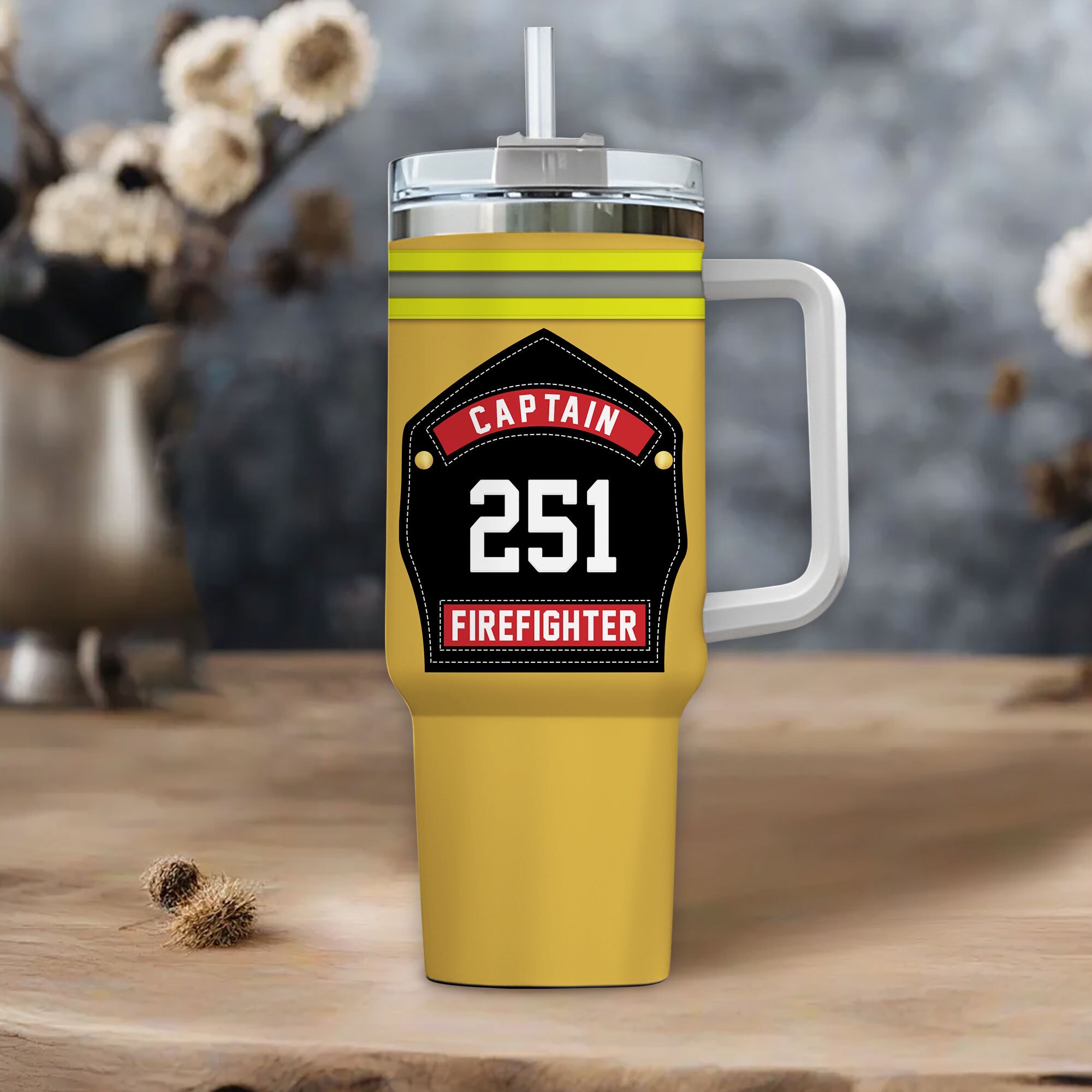 Personalized Firefighter Tumbler: 40oz Insulated Cup With Handle ...