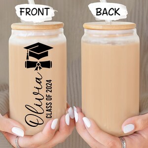 Personalized Graduation Glass Cup With Lid and Straw, Gift for Her, Him ...