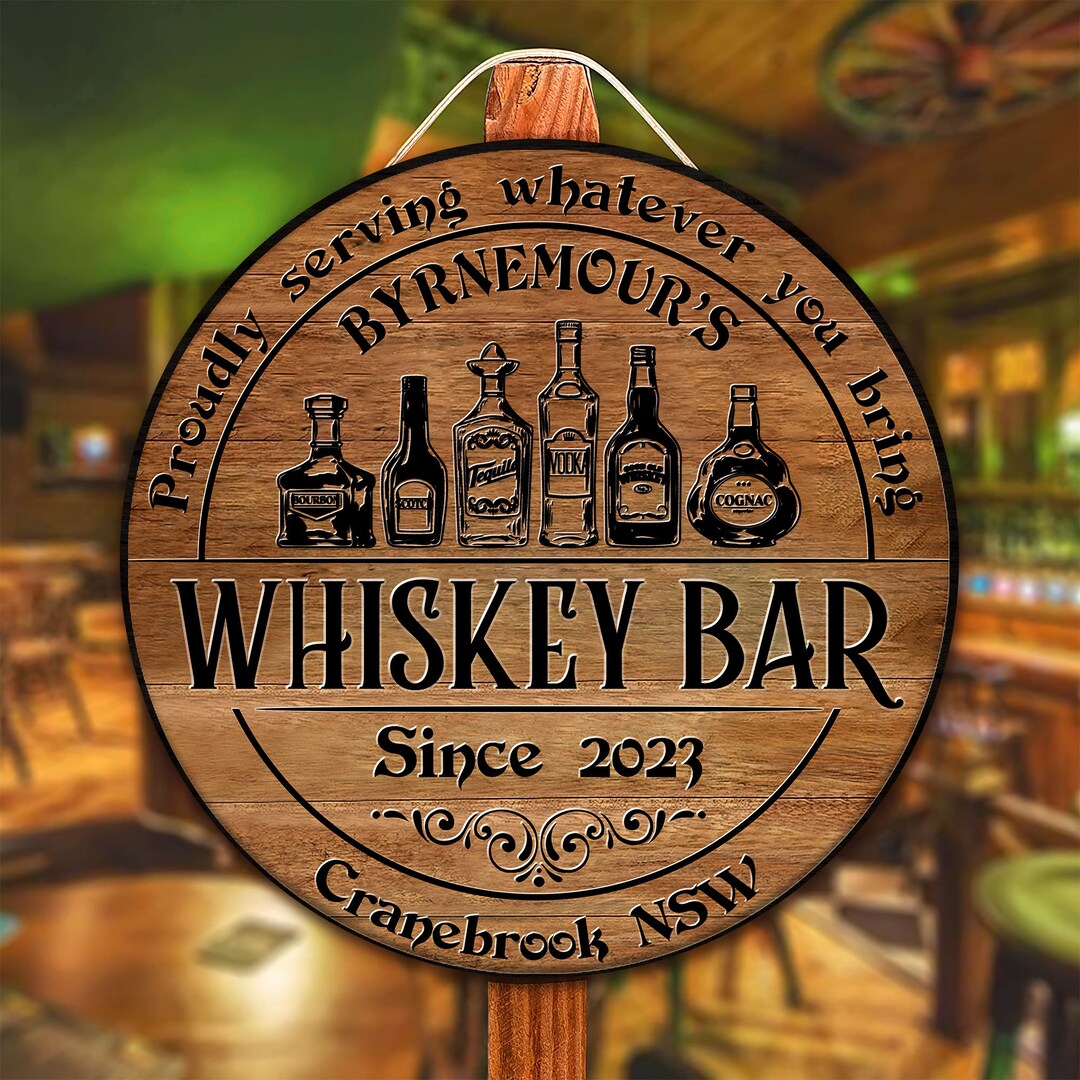 Personalized Whiskey Bar Sign: Custom Wood Sign, Man Cave Decor - Etsy