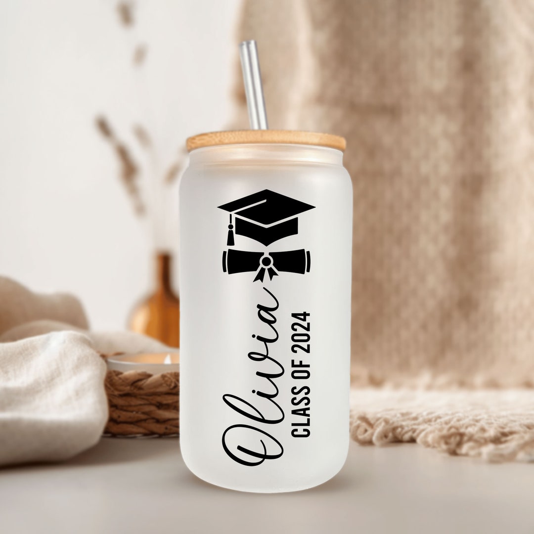 Personalized Graduation Glass Cup With Lid and Straw, Gift for Her, Him ...