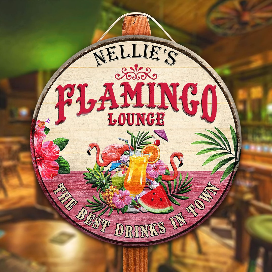 Personalized Flamingo Lounge Wooden Sign: Tiki Bar Decor - Etsy