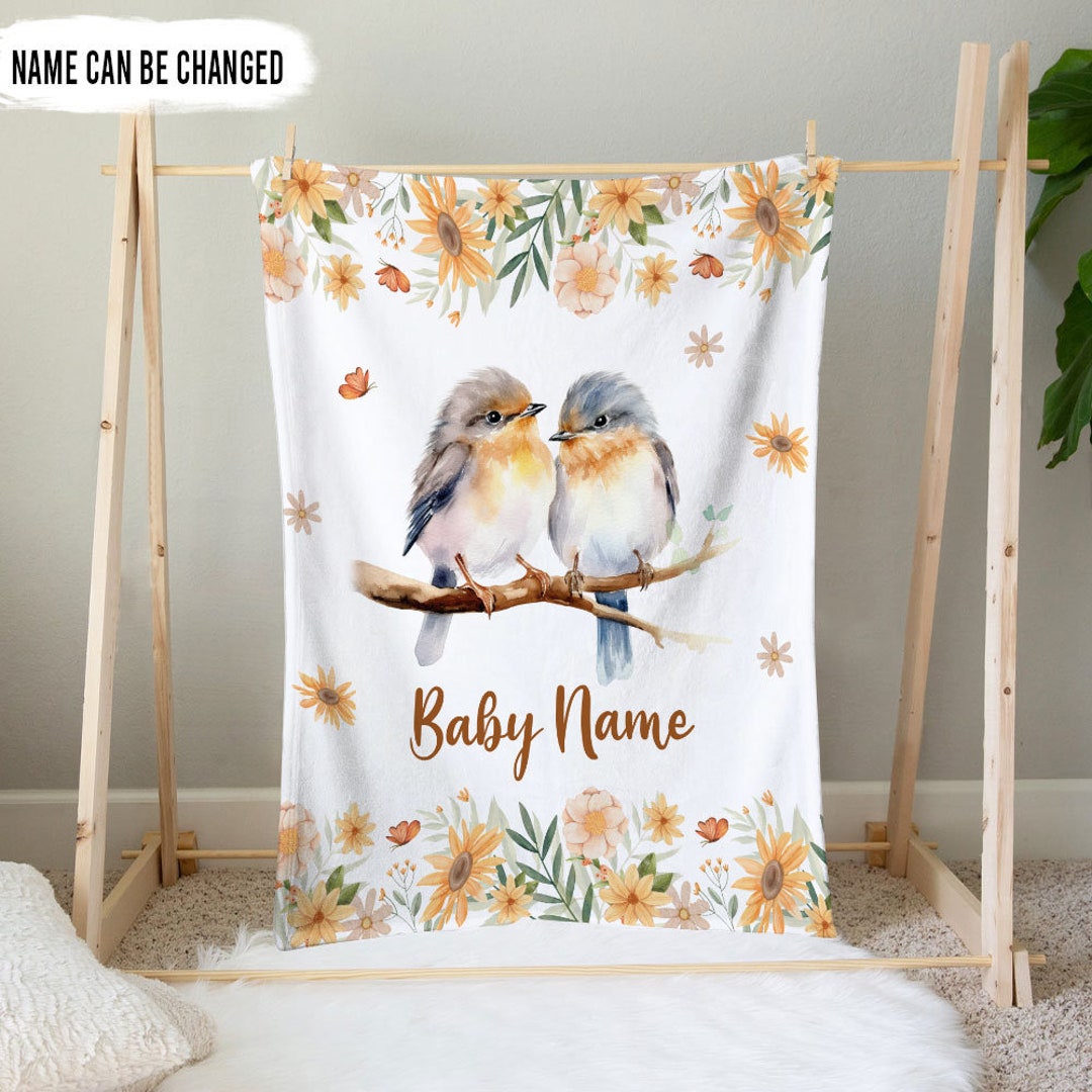 Personalized Cute Bird Baby Blanket, Bird Nursery Baby Blanket, Girl ...