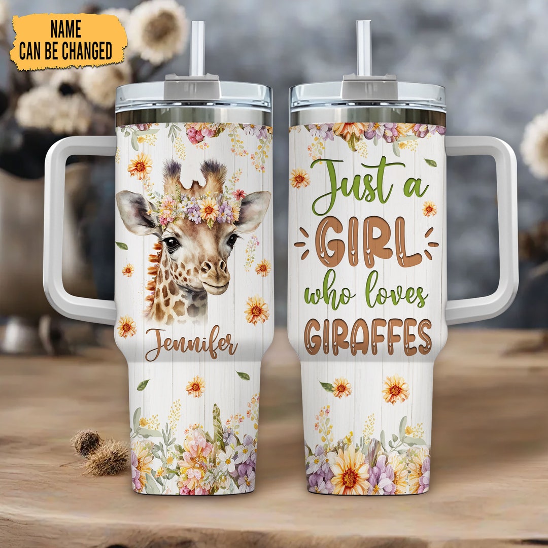 Personalized Giraffe 40oz Tumbler With Handle and Straw, Just A Girl ...