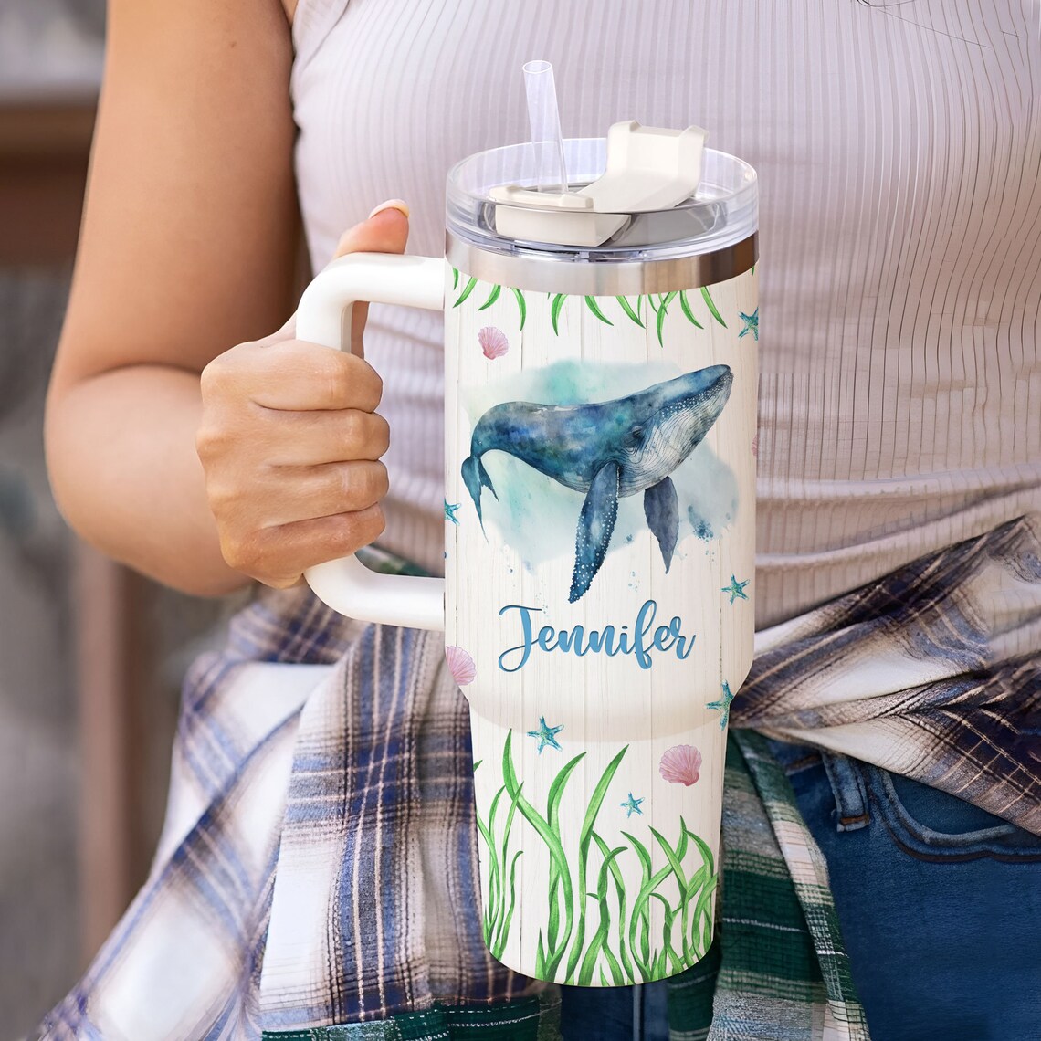 Personalized Whale 40oz Tumbler With Handle and Straw, Just A Girl Who ...