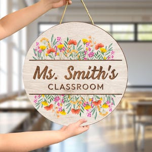 Personalized Teacher Wooden Door Sign: Floral Classroom Decor - Etsy
