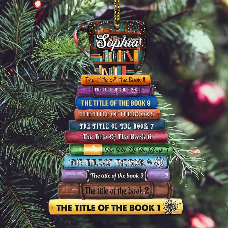Personalized Christmas Book Ornament, Bookstack With Custom Titles ...
