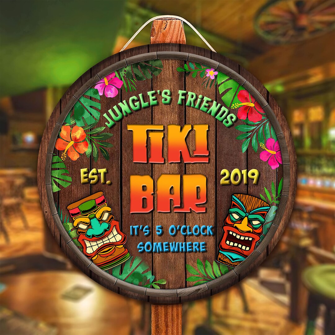 Personalized Tiki Bar Wooden Sign, Tiki Round Wooden Signs, Custom Bar ...