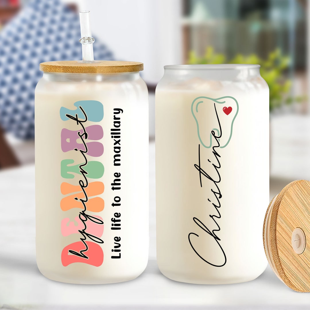 Personalized Dental Hygiene Glass Cup With Lid and Straw, Dental ...