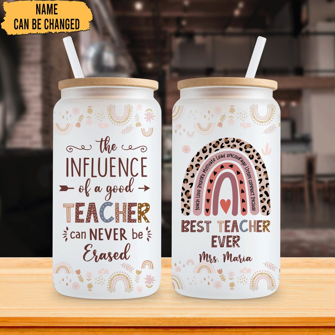 Personalized Best Teacher Ever Glass Cup 12oz 16oz With Lid - Etsy