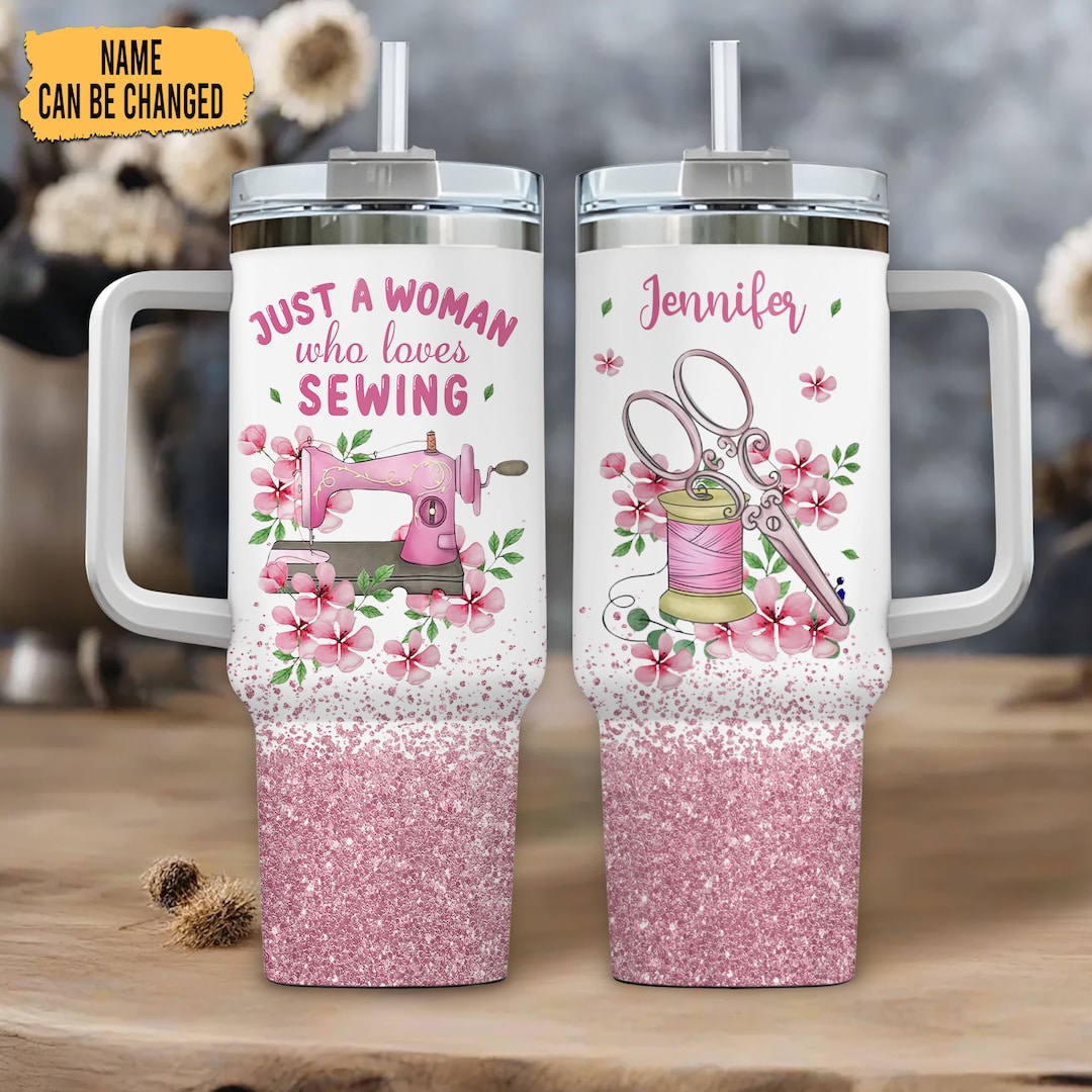 Personalized Sewing Tumbler: 40oz Stainless Steel Cup With Handle ...