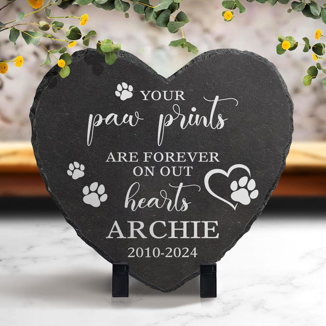 Personalized Grave Stone, Engraved Paw Prints on Our Hearts Large ...