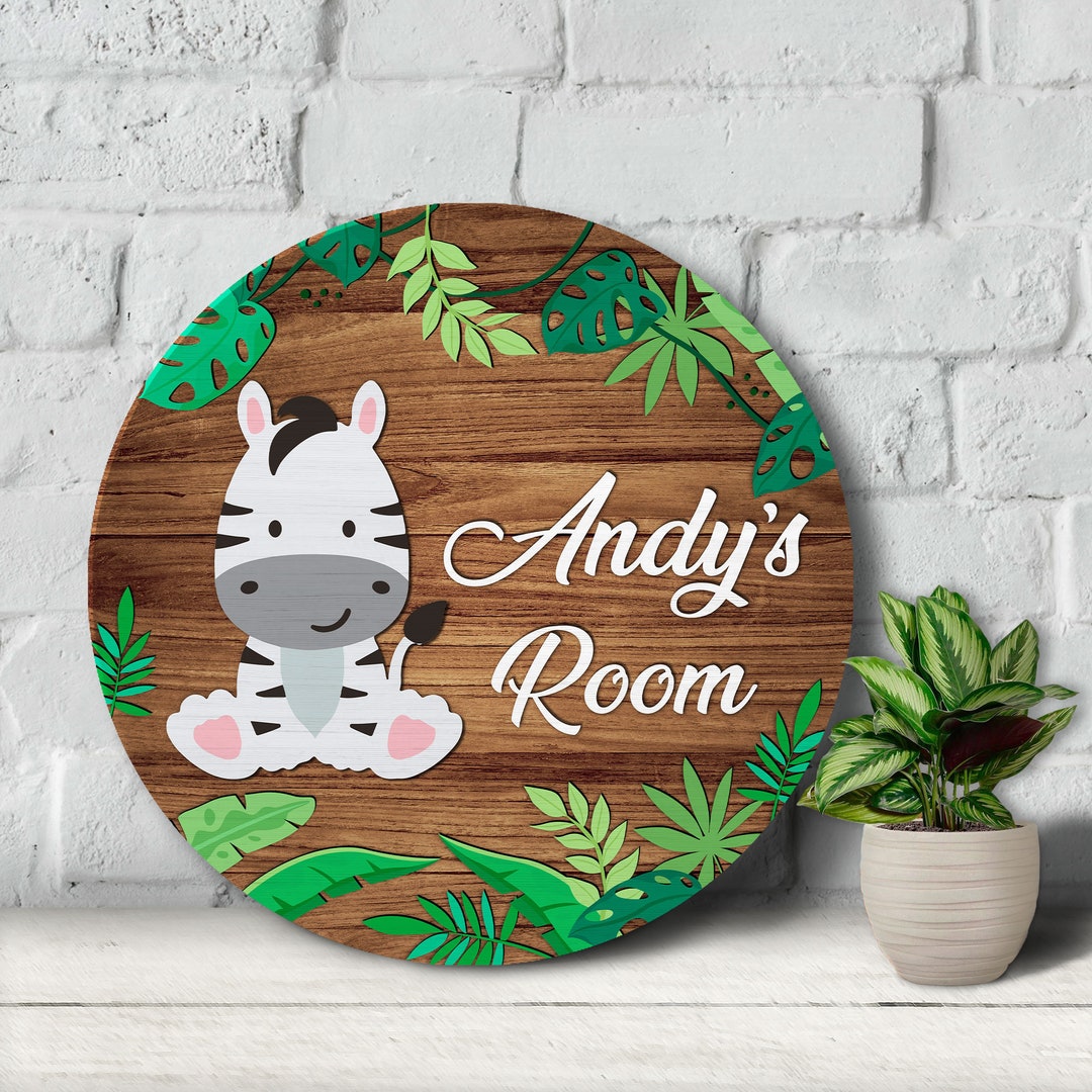 Personalized Kids Bedroom Door Sign, Zebra Door Sign Hanger, Zebra ...