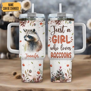 Personalized Raccoon 40oz Tumbler With Handle and Straw-just A Girl Who ...