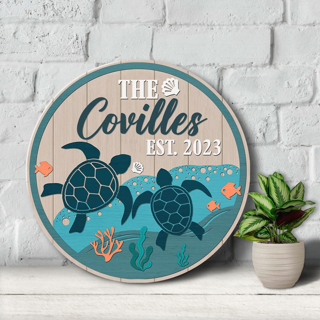 Personalized Sea Turtle Wood Sign: Ocean Front Door Decor - Etsy