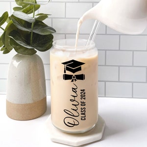 Personalized Graduation Glass Cup With Lid and Straw, Gift for Her, Him ...