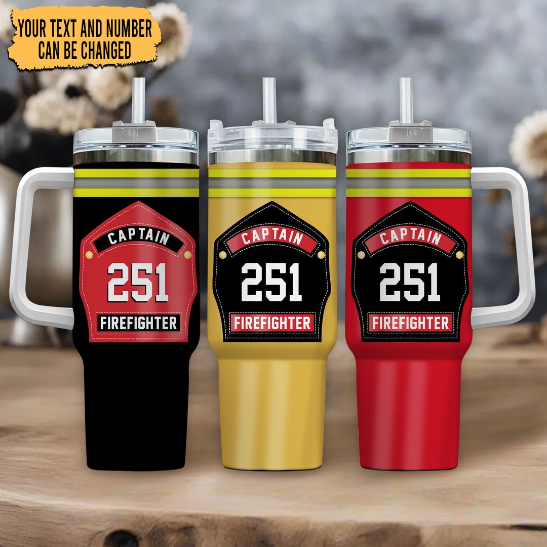 Personalized Firefighter Tumbler: 40oz Insulated Cup With Handle ...